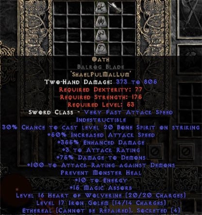 Oath Balrog Blade – Ethereal – 355% ED & 15 MA – Perfect - East Non ...
